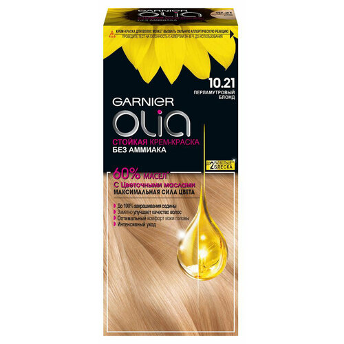 Краска-крем для волос Garnier Olia перламутровый блонд тон 10.21, 112 мл