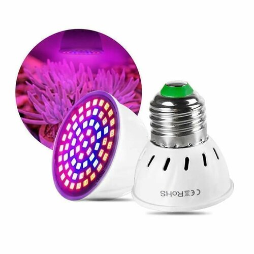 Светодиодная лампа / фитолампа GSMIN B77 для роста растений, рассады, цветов полного спектра (E27, 9 Вт, 48 LED) (Белый)