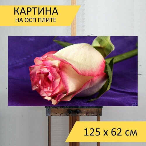 Картина на ОСП 125х62 см. "Роза, фиолетовый, шелк" горизонтальная, для интерьера, с креплениями
