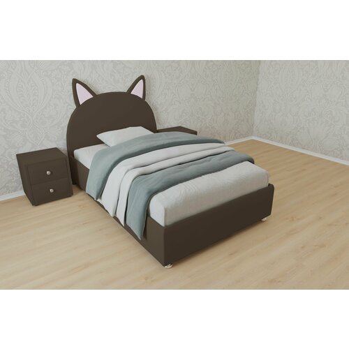 Односпальная кровать Китти 120x200 с подъемным механизмом и с коробом для белья велюр коричневый без ножек