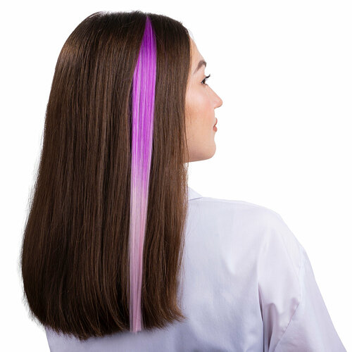 Цветная прядь для волос, Двухцветная, на заколке, 5,5 гр, Сиреневый/Светло-розовый, 50*3,3 см, 1 шт