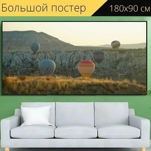 Большой постер "Воздушные шары, каппадокия, надувные шарики" 180 x 90 см. для интерьера