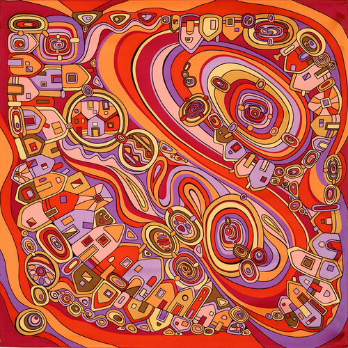 Платок Павловопосадская платочная мануфактура,89х89 см, красный, фиолетовый