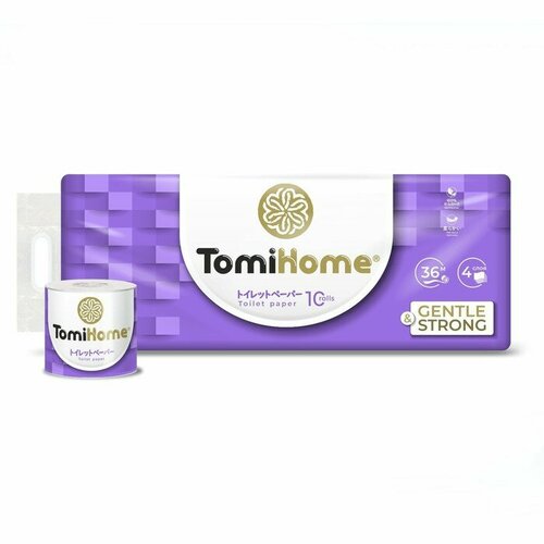 Туалетная бумага TomiHome, 36 м, 4 слоя, 10 рулонов