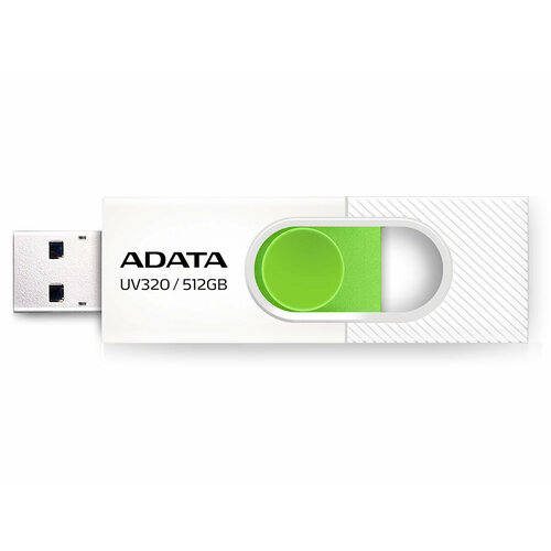 Флешка ADATA UV320, 512Gb, USB 3.2, Белый/Зеленый AUV320-512G-RWHGN