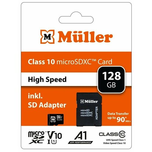 Карта памяти Müller microSDXC UHS-I 128 GB + SD adapter (Germany)