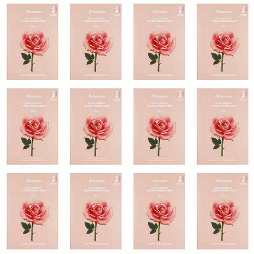 JMsolution Маска Тканевая для лица с экстрактом розы Glow Flower Firming Mask Rose, 30 мл - 12 штук