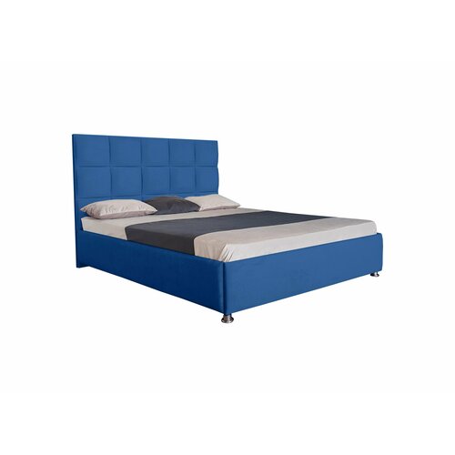 Односпальная кровать Флорида Нью 90x200 с подъемным механизмом и с коробом для белья велюр синий ножки 13 см хром