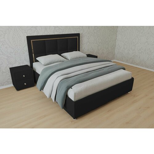 Двуспальная кровать Вирджиния 180x200 основание металлическое с ламелями велюр черный ножки 13 см хром