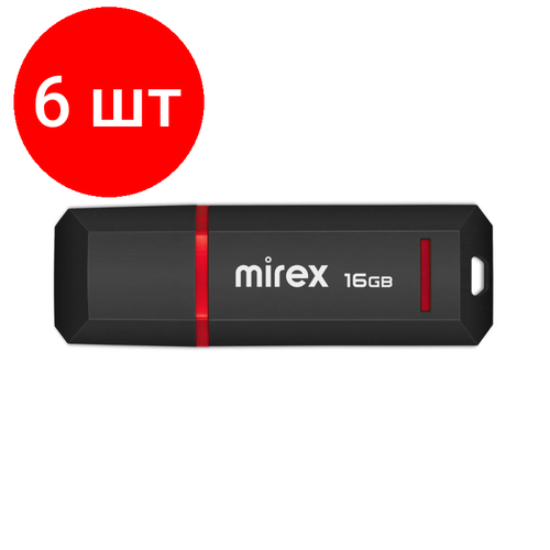 Комплект 6 штук, Флеш-память Mirex USB KNIGHT BLACK 16Gb (13600-FMUKNT16 )
