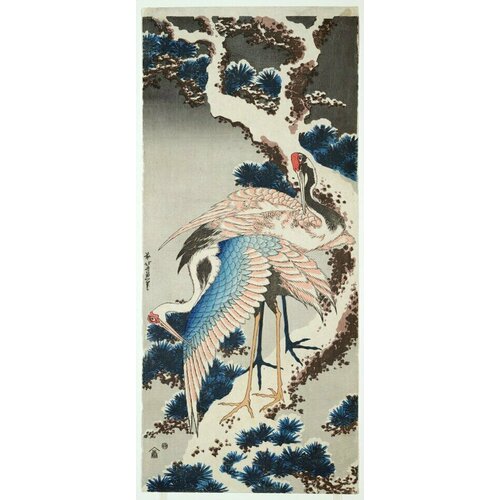 Плакат, постер на бумаге Katsushika Hokusai-Cranes/Кацусика Хокусай-Журавли. Размер 42 на 60 см