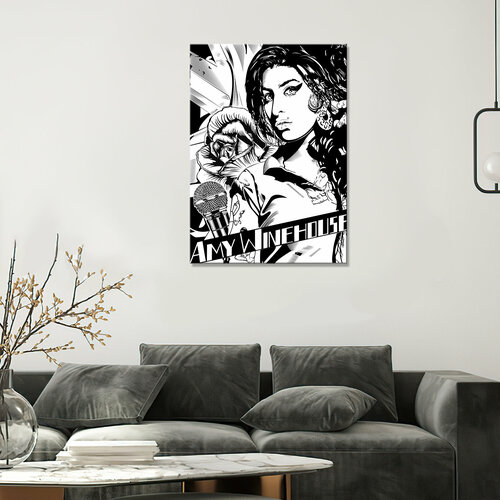 Картина/Картина на холсте для интерьера/Картина на стену/Картина для кухни/ -Amy Winehouse черно-белый 20х30