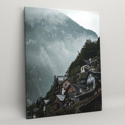 Картина на холсте (интерьерный постер) "Скандинавская деревня" пейзажи, с деревянным подрамником, размер 45x60 см