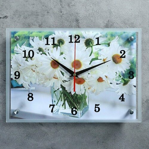Часы настенные, серия: Цветы, "Ромашки в прозрачной вазе", 25х35 см (комплект из 2 шт)