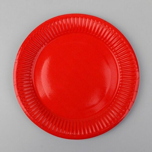 Тарелка одноразовая бумажная однотонная, цвет красный (комплект из 100 шт)