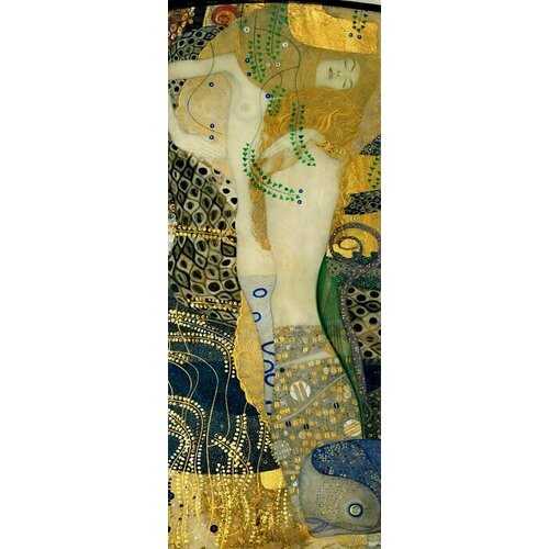 Картина для интерьера "Водяные змеи I", художник Климт, Густав, печать на холсте (30х77 см / без подрамника)