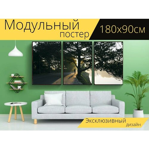 Модульный постер "Дерево, природа, дорога" 180 x 90 см. для интерьера