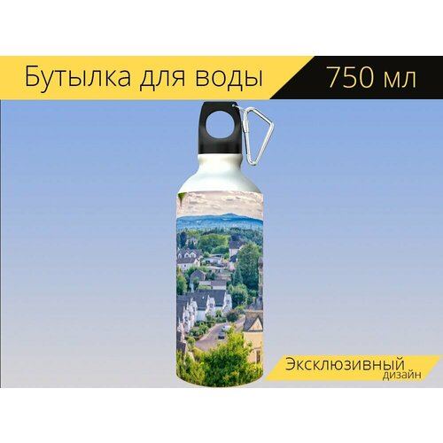 Бутылка фляга для воды "Деревня, деревенский, идиллия" 750 мл. с карабином и принтом