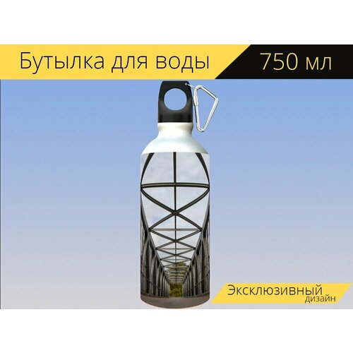 Бутылка фляга для воды "Мост, дорога, структура" 750 мл. с карабином и принтом