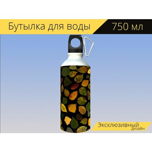 Бутылка фляга для воды "Листья, листва листья, клен" 750 мл. с карабином и принтом