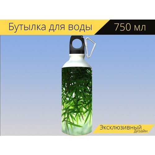 Бутылка фляга для воды "Грин, листья бамбука, весна" 750 мл. с карабином и принтом