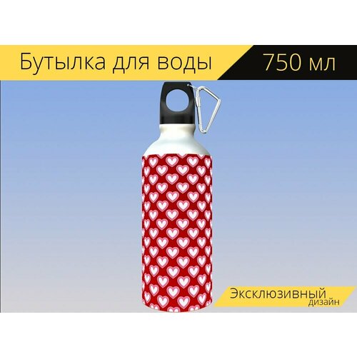 Бутылка фляга для воды "Валентинка, сердце, шаблон" 750 мл. с карабином и принтом