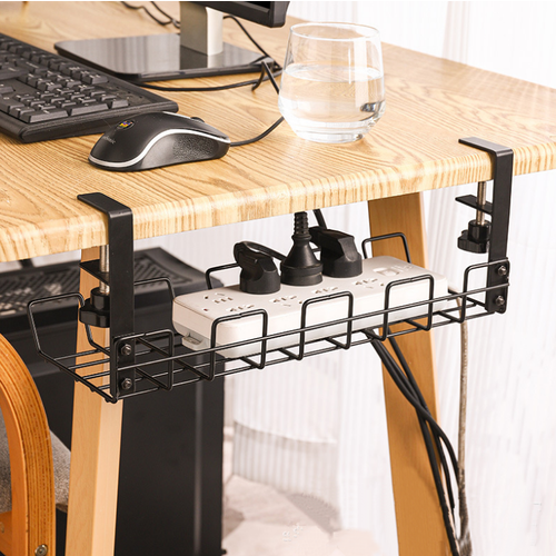 Подвесная полка-держатель MyPads для удлинителей, проводов, без сверления, легко крепится к любому столу, организует порядок вокруг рабочего места.