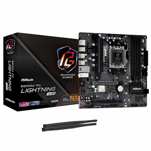 ASRock B650M PG LIGHTNING WIFI, Socket AM5, AMD B650, 4xDDR5-5200, HDMI+DP, 2xPCI-Ex16, 4xSATA3(RAID 0/1/10), 3xM.2, 8 Ch Audio, 1x2.5GLan, WiFi, (4+4)xUSB2.0, (3+4)xUSB3.2, (1+1)xUSB3.2 Type-C™, mATX, RTL B650M PG LIGHTNING WIFI