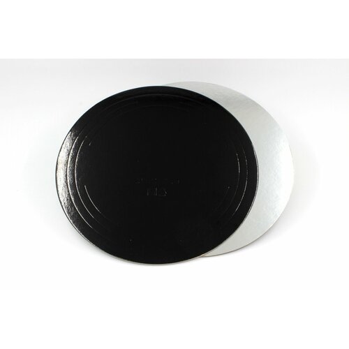 Подложка картонная 1,5мм круглая черная/серебро d-28см уп/5шт