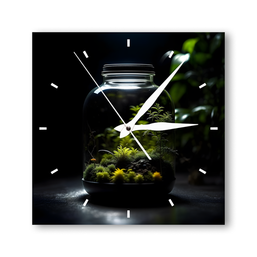 Деревянные настенные часы с УФ принтом 28см, бесшумные кварцевые интерьерные часы без стекла, открытые стрелки, в бутылке растения 3