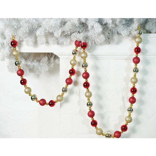 Бусы на ёлку новогоднее ожерелье, пластик, золотой, красный, 2-4 см, 208 см, Winter Deco 3081140