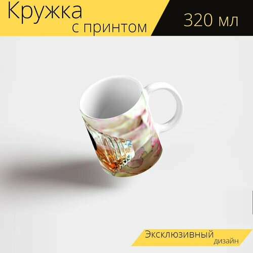 Кружка с рисунком, принтом "Духи, флакон духов, стеклянная бутылка" 320 мл.