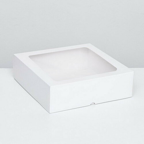 Коробка складная, крышка-дно, с окном, белый, 25 x 25 x 7.5 см, 5 шт.
