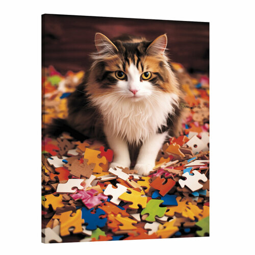 Интерьерная картина 50х70 "Кот и его головоломка"