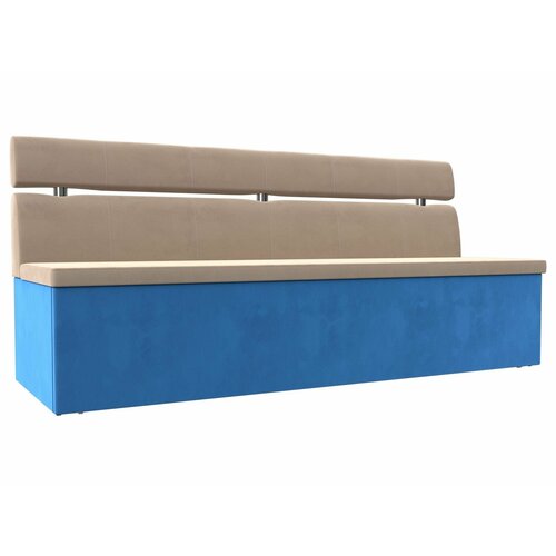 Кухонный прямой диван-кровать Классик, Велюр бежевый и голубой
