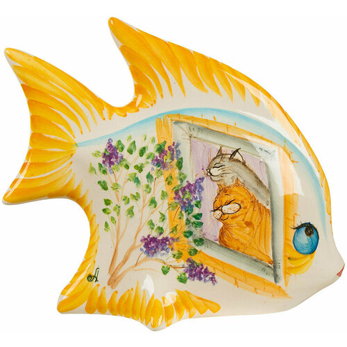 Фигурка Рыба Коты Весна, тюльпаны и сирень керамическая декоративная авторской ручной работы