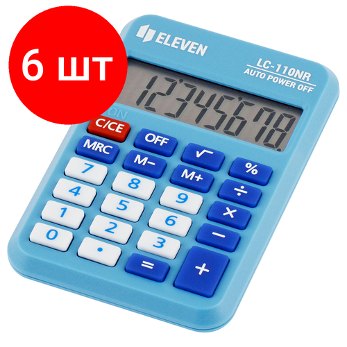 Комплект 6 шт, Калькулятор карманный Eleven LC-110NR-BL, 8 разрядов, питание от батарейки, 58*88*11мм, голубой