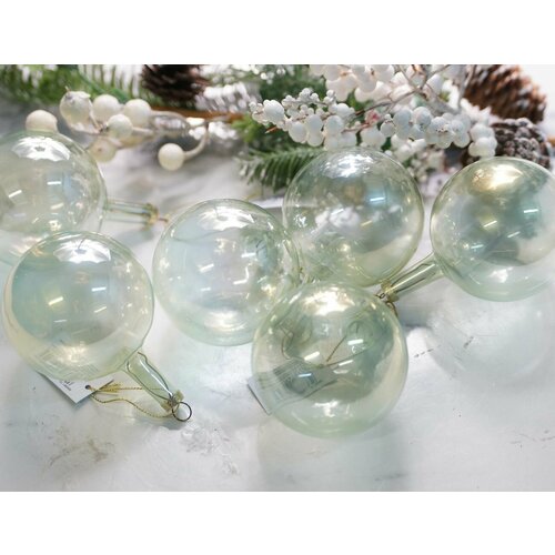 Набор стеклянных елочных шаров перлина: зелёная жемчужина, 8 см (упаковка - 6 шт.), EDG 684861-70-набор