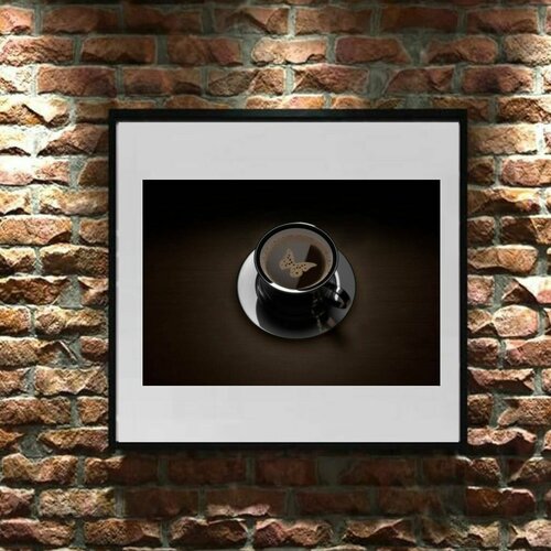 Постер "Черная чашка с кофе, латтер-арт" Cool Eshe из коллекции "Еда и кухня", плакат А4