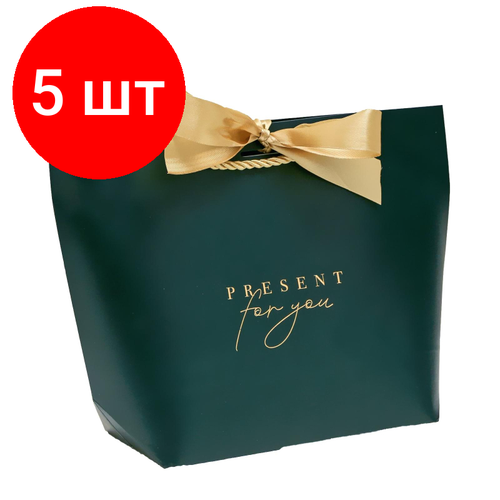 Комплект 5 штук, Пакет подарочный Present for you, 28 х 20 х 9 см, темно-зел, 4785005