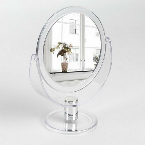 Зеркало настольное "Круг", двустороннее, с увеличением, d зеркальной поверхности 10.5 см, цвет прозрачный
