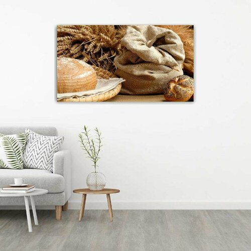 Картина на холсте 60x110 LinxOne "С маком пшеница блюдо булочка" интерьерная для дома / на стену / на кухню / с подрамником