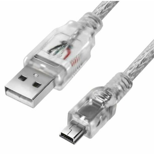 Greenconnect Кабель PROF 5.0m USB 2.0, AM/mini 5P, прозрачный, ферритовые кольца, 28/24 AWG, экран, армированный, морозостойкий, GCR-UM1M5P-BD2S-5.0m