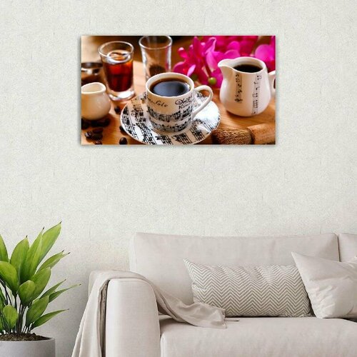 Картина на холсте 60x110 LinxOne "Кофе чашка напиток" интерьерная для дома / на стену / на кухню / с подрамником
