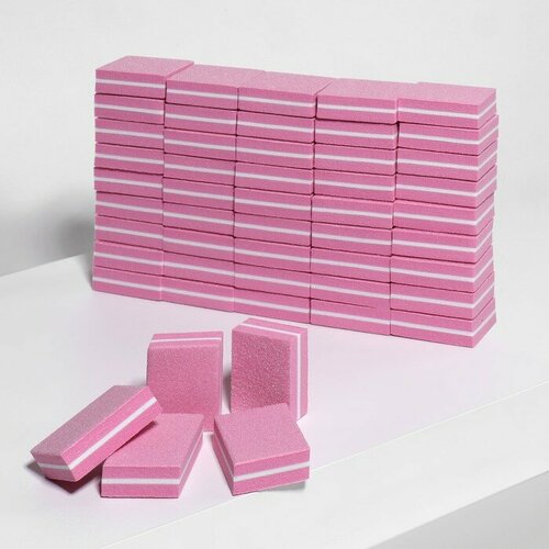 Баф наждачный для ногтей, набор 50 шт, двухсторонний, 3,5 × 2,5 см, цвет розовый (комплект из 3 шт)