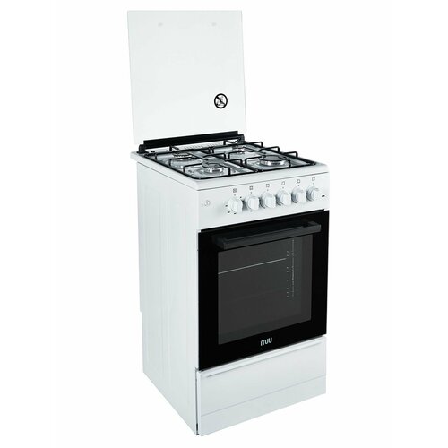Кухонная плита MIU 5010 ERP ГК LUX белая 50 см, газовая с электрической духовкой, газ-контроль, электроподжиг, 3 режима духовки
