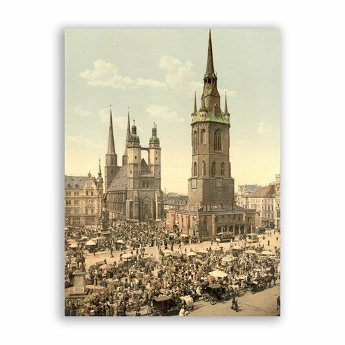 Постер, плакат на бумаге / The market place, Halle, German Saxony, Germany / Размер 80 x 106 см