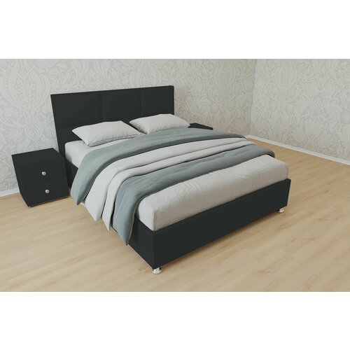 Двуспальная кровать Корсика 140x200 с подъемным механизмом и с коробом для белья велюр черный ножки 13 см хром