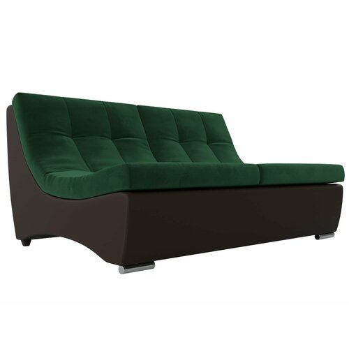 Модуль Монреаль диван, Велюр зеленый, Экокожа коричневая