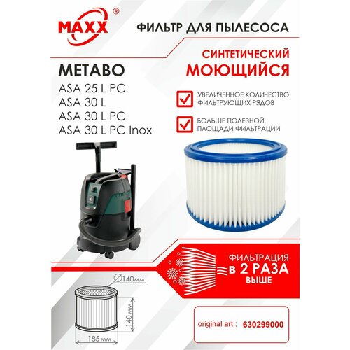 Фильтр синтетический, моющийся для пылесоса Metabo ASA 25 L PC / ASA 30 L PC Inox, 630299000